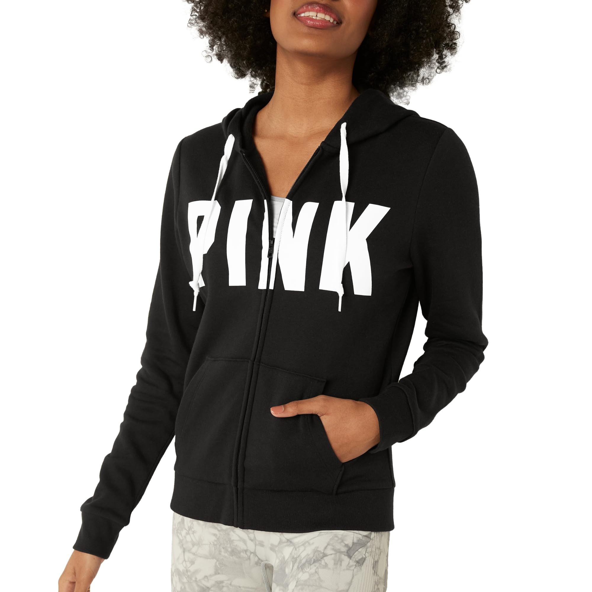 Victoria's Secret Women's PINK Logo Full Zip-up Sweatshirt, Black, M