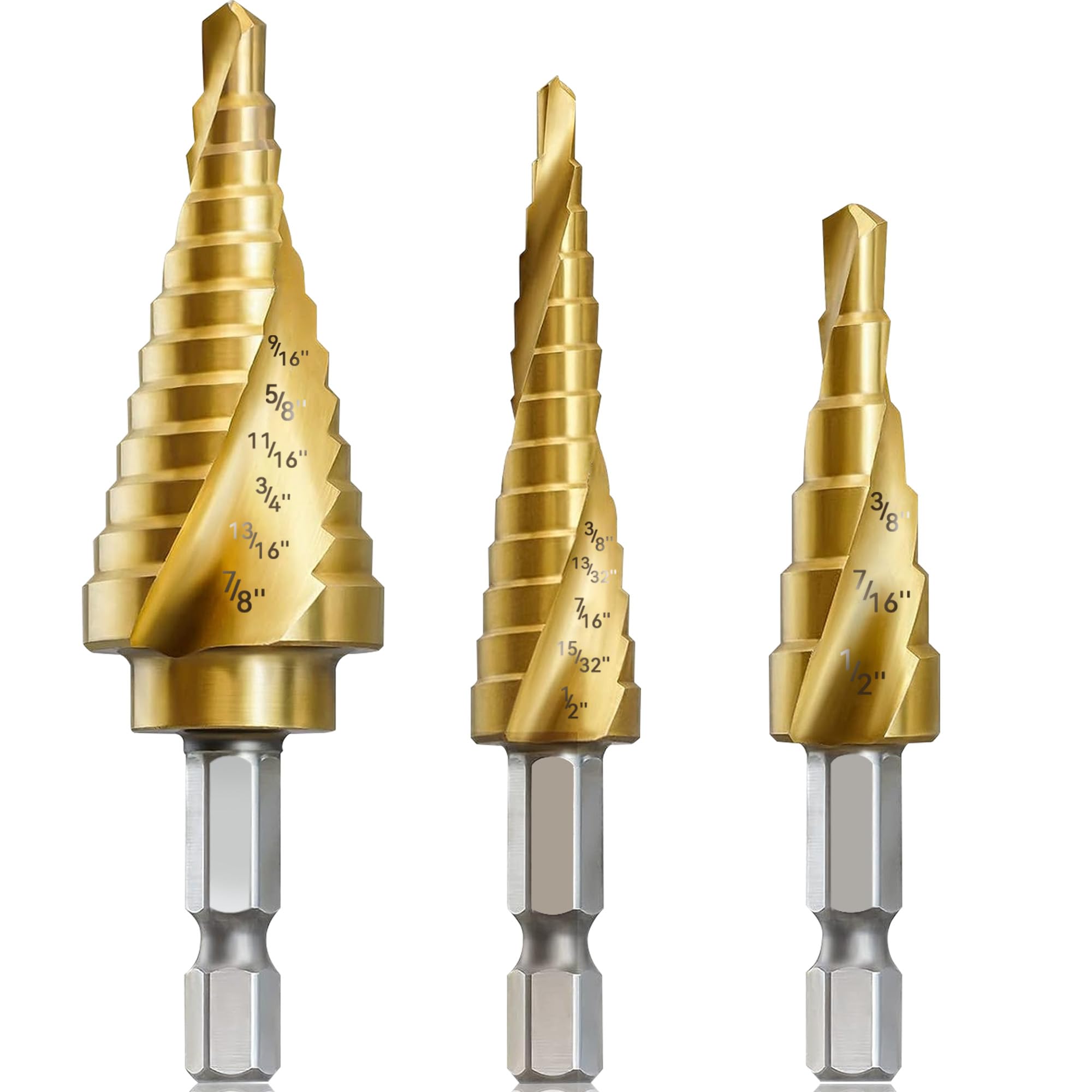 AIMLENTOOL 3PC Step Drill Bit Set, 1/4" Hex Shank High-Speed Steel ...