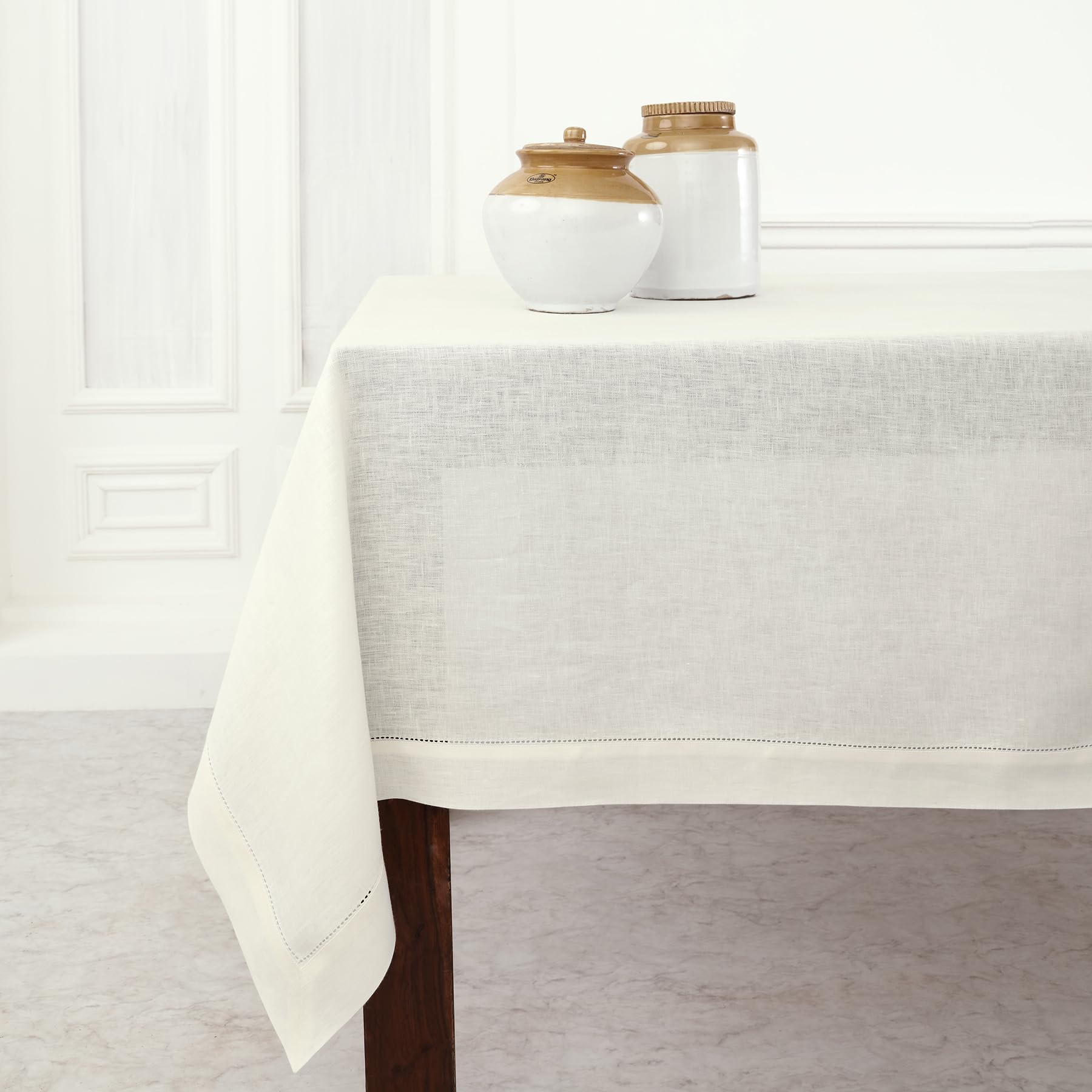 Solino Home Ivory Linen Tablecloth 72" L x 54" W Inch – 100% Pure Linen ...