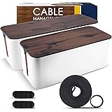 Amazon.com: 2 Pack Cable Management Box – Large & Medium Wooden Style ...