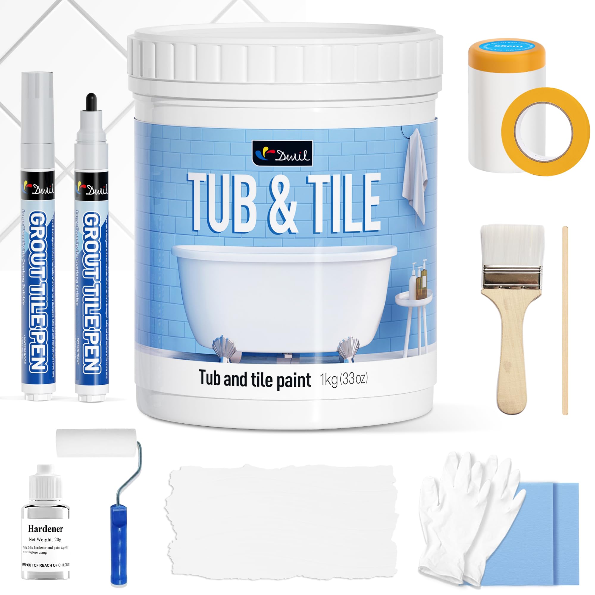 DWIL Tub Paint, Tub and Tile Refinishing Kit 35oz with Tools and 2 ...