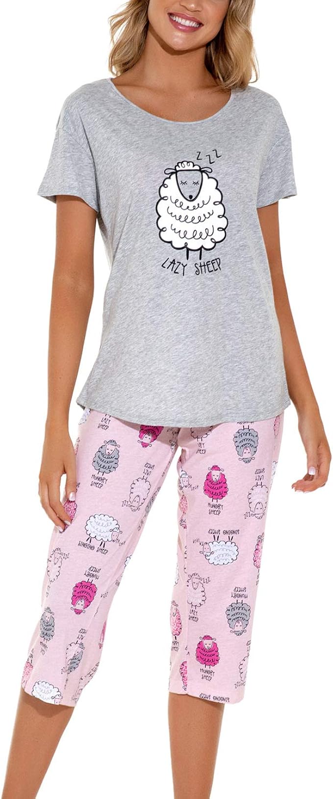 Lu s Chic Women s Cute Pajama Set Soft Cotton Capri Short Sleeve Comfy Lu s Chic Women s Cute Pajama Set Soft Cotton Capri Short Sleeve Comfy