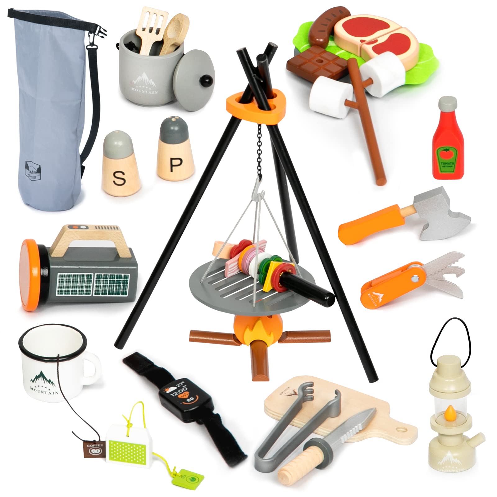 UMU Kids Camping Toys Set, Pretend Play with Campfire, Wooden Camping ...