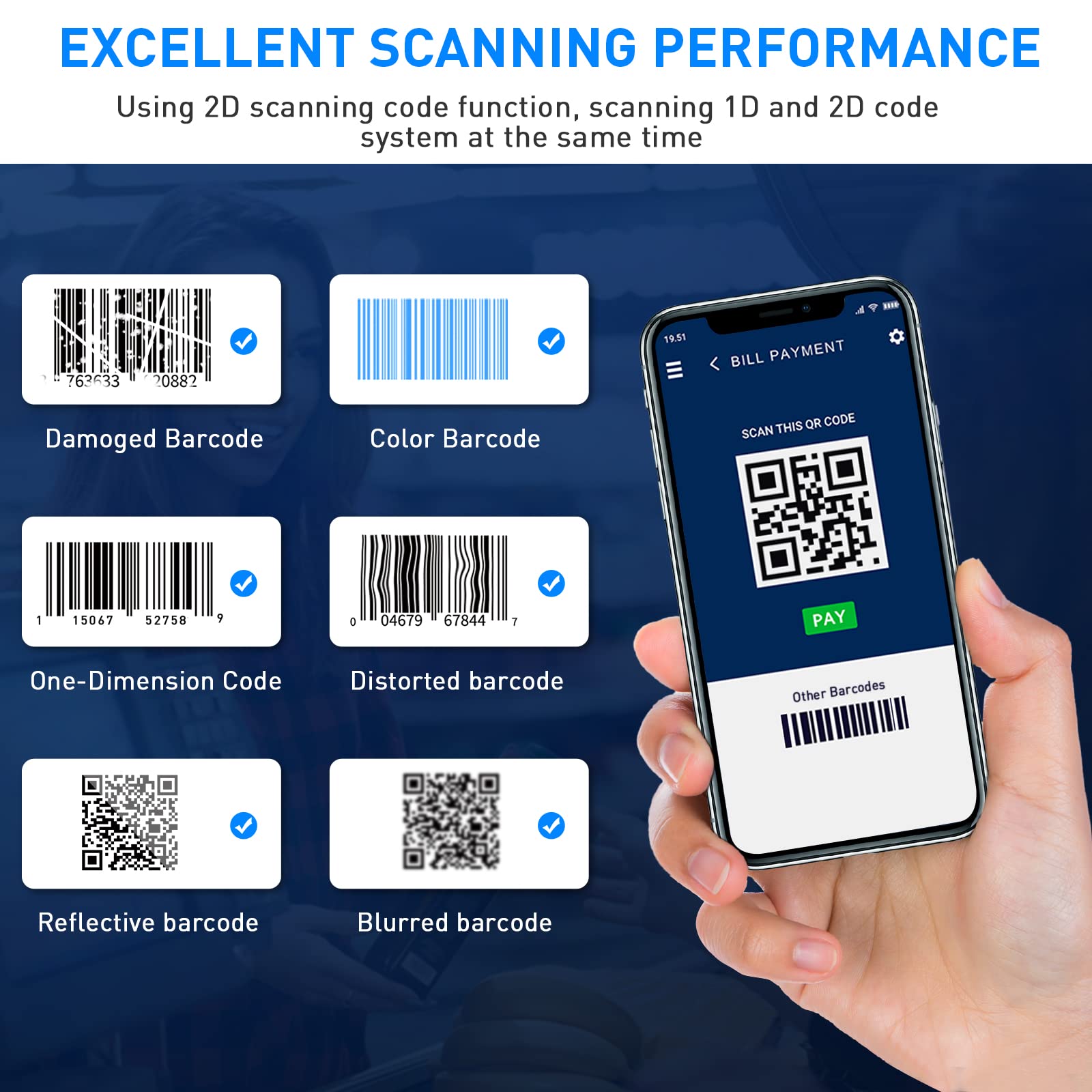 Mua Bluetooth Barcode Scanner,JRHC Mini 2D Portable Wireless Barcode ...
