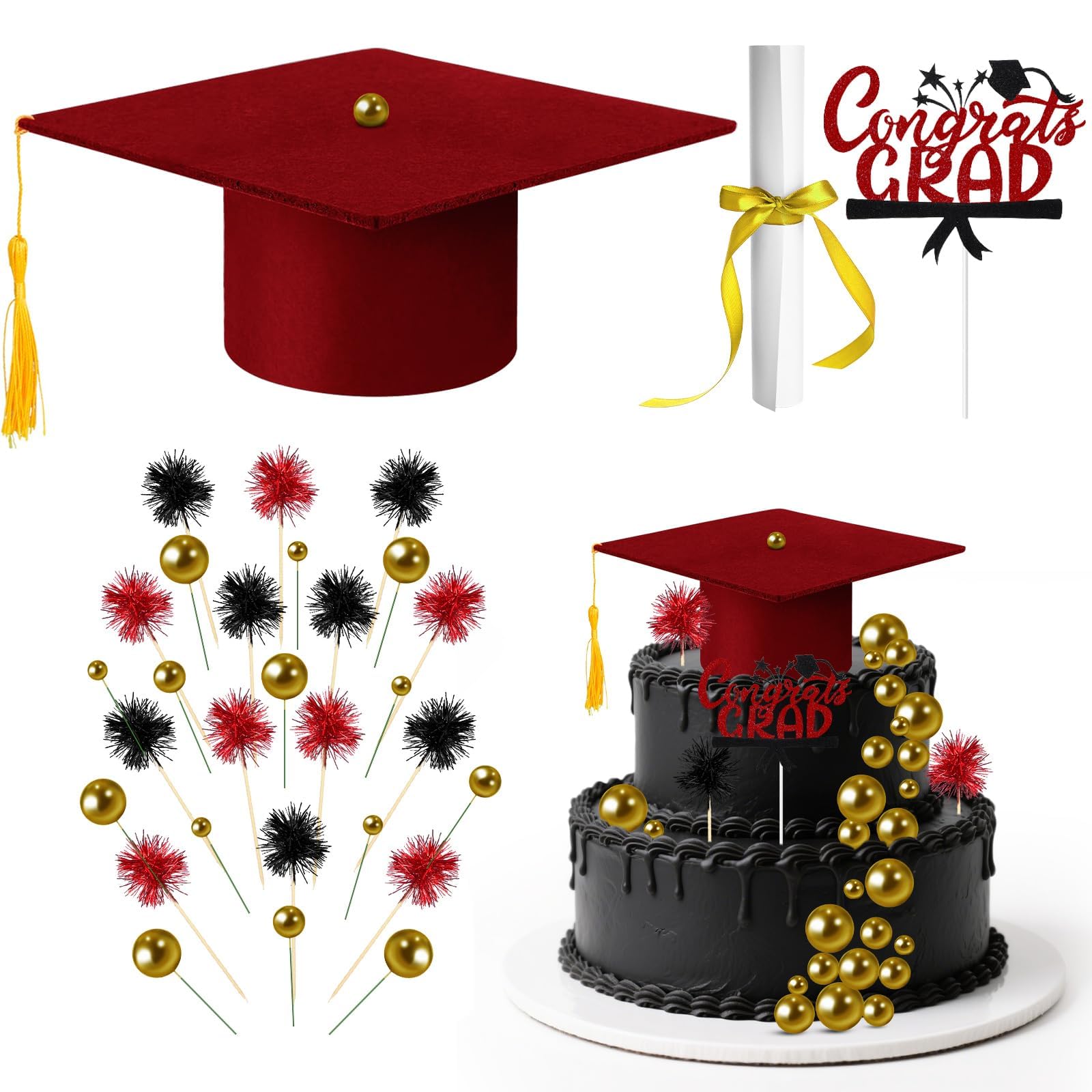 32PCS Graduation Cake Decorations Topper Kit for Class of 2025 Includes ...