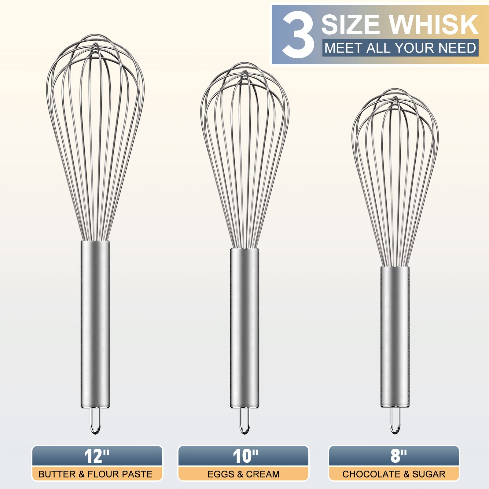Mua Ouddy Stainless Steel Whisk Set 8"+10"+12", Kitchen Whisk Balloon ...