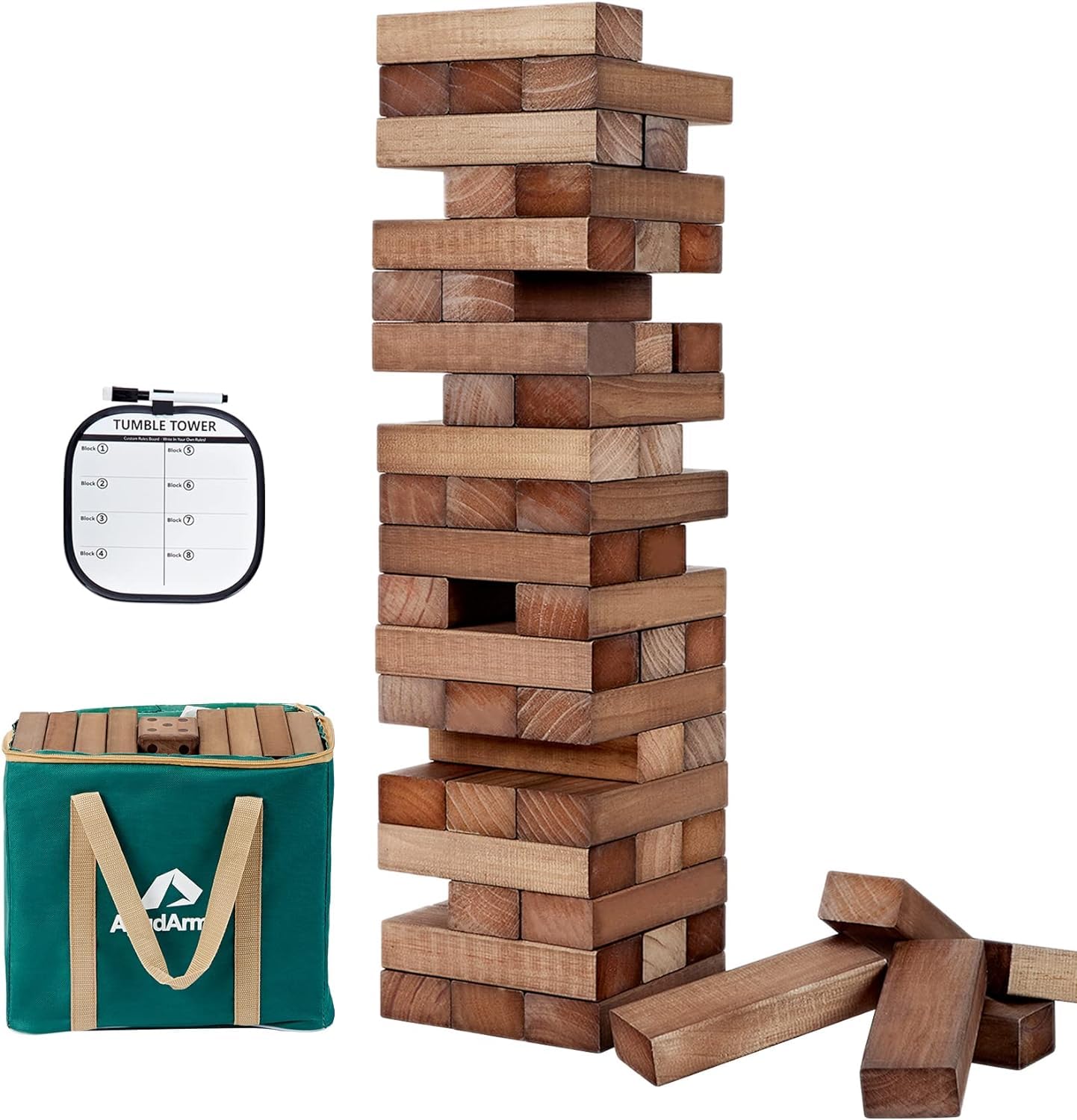 ApudArmis 60 PCS Giant Tumble Tower Stack to 5Ft, Pine Wooden Stacking ...