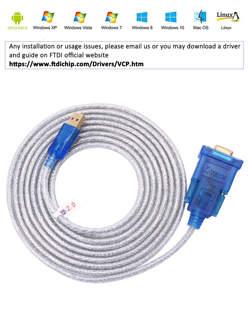 Mua DTech USB to Serial Adapter 10 ft USB to RS232 DB9 Female Cable COM ...