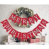 Amazon.com: Whaline 2Pcs Christmas Burlap Banner Felt Merry Christmas ...