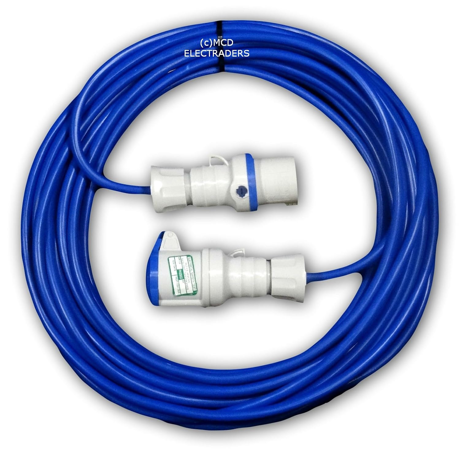 20 metre Blue Caravan Hook Up / Extension Cable with 16 Amp Plug & 16A ...