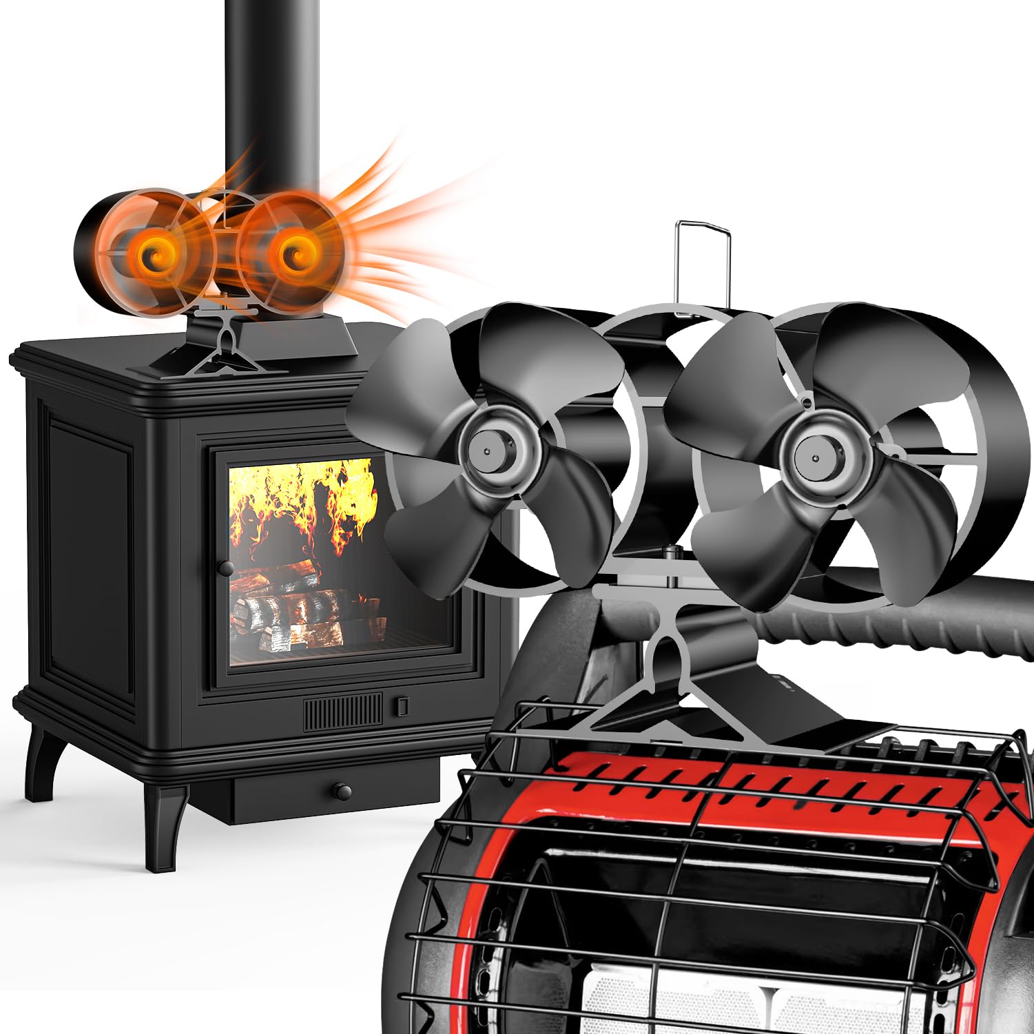 ZHENGXOO 8-Blade Wood Stove Fan Heat Powered,Dual Motor Fireplace Fan ...