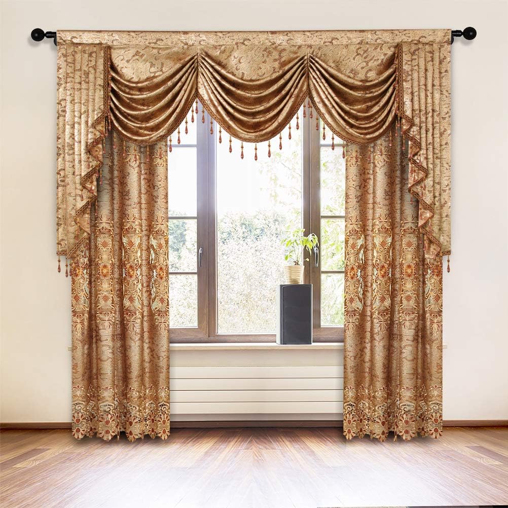 Amazon.com: Jacquard Waterfall Valance(79",Rod Pocket) and Curtain (52 ...