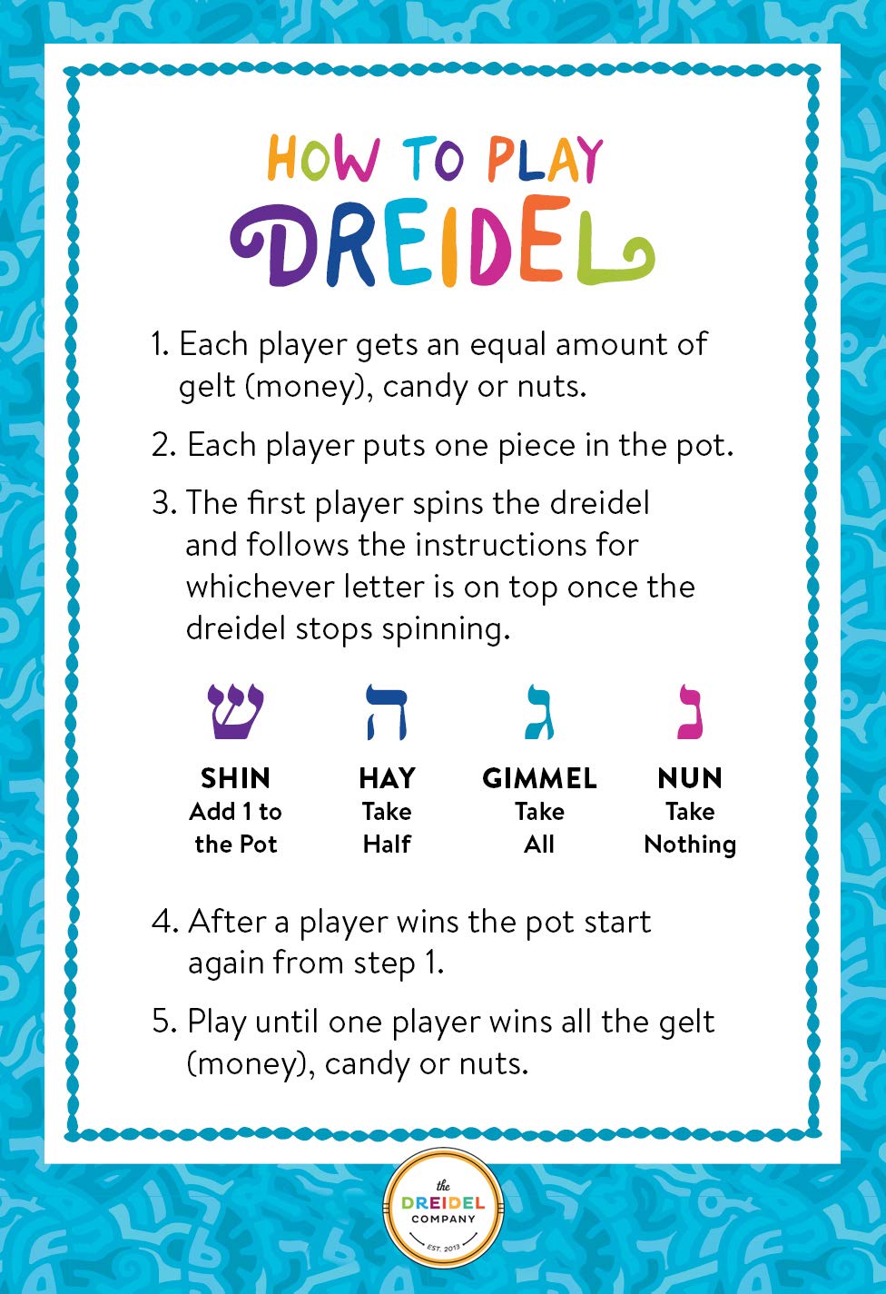Dreidel Game Instructions Printable