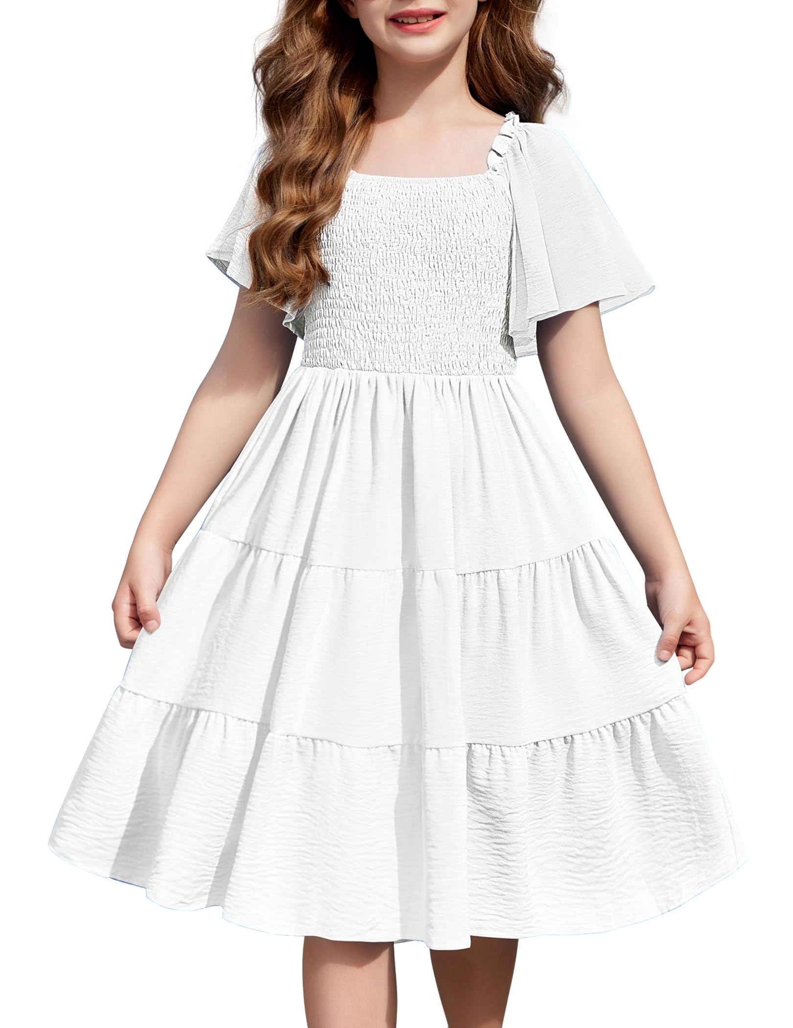 Arshiner Tween Girls White Dress Summer Spring Party Wedding Ruffle ...