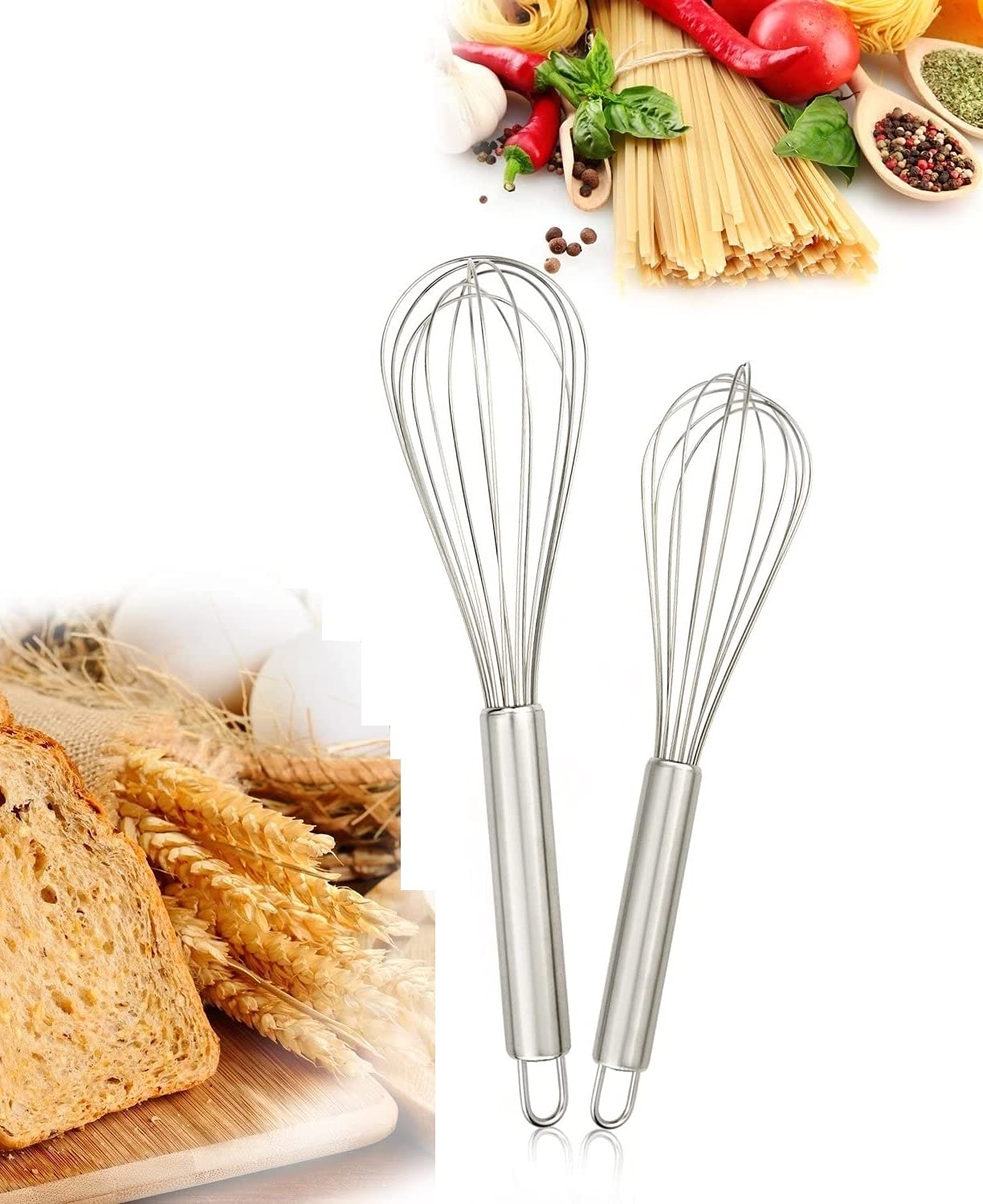 Buy NEO Stainless Steel Handle Whisks, 2 Pack Kitchen Whisks 8"+10 ...
