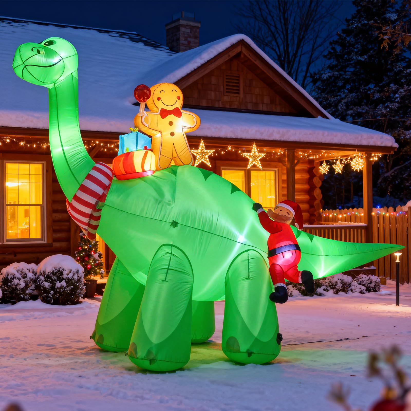 JOYHALO 12FT Giant Christmas Inflatables Dinosaur with Santa Claus ...