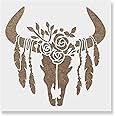 Amazon.com: Feathered Cow Skull Stencil - Bull Skull Stencil, Cow ...