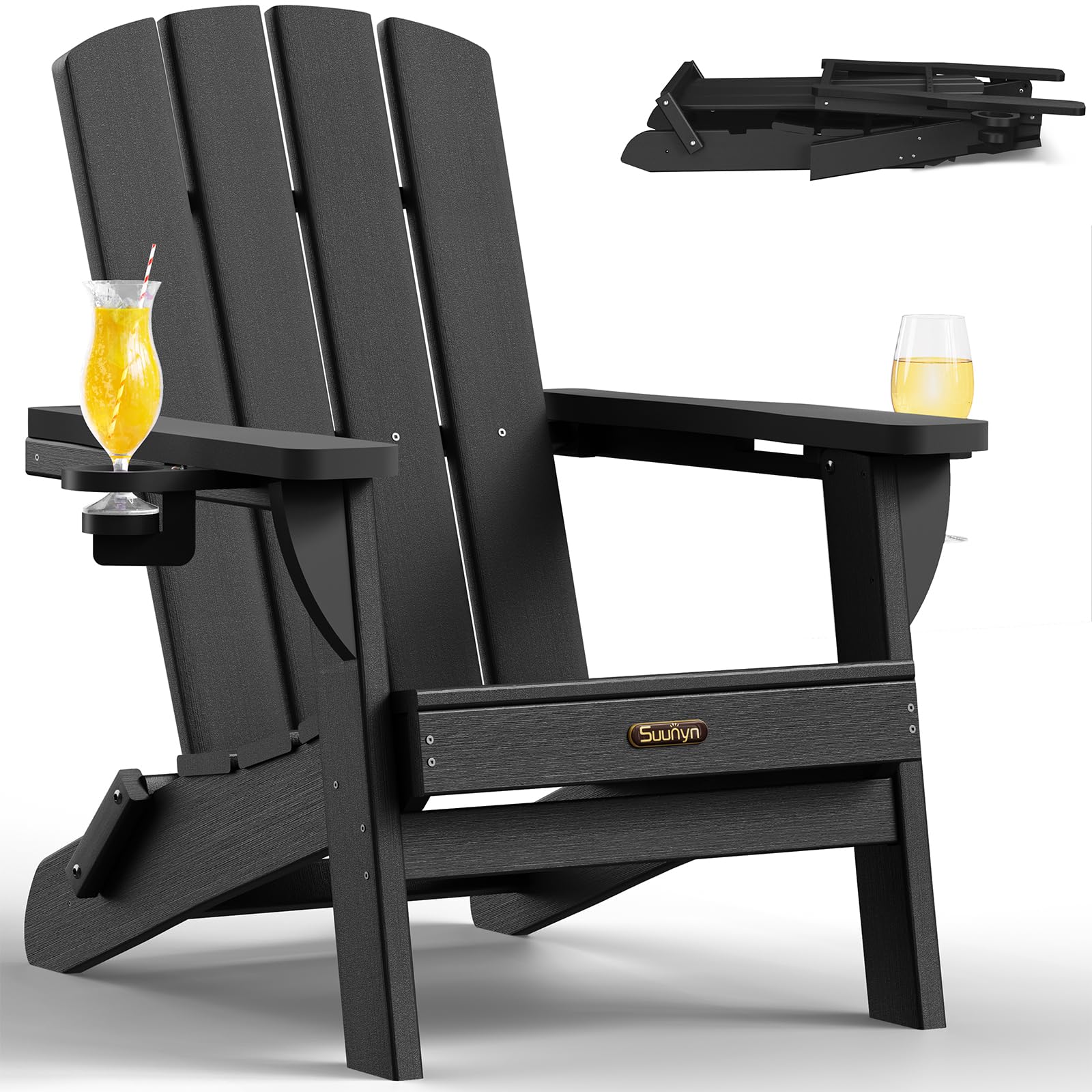 SUUNYN Folding Adirondack Chair, HDPE All-Weather Fire Pit Chairs ...