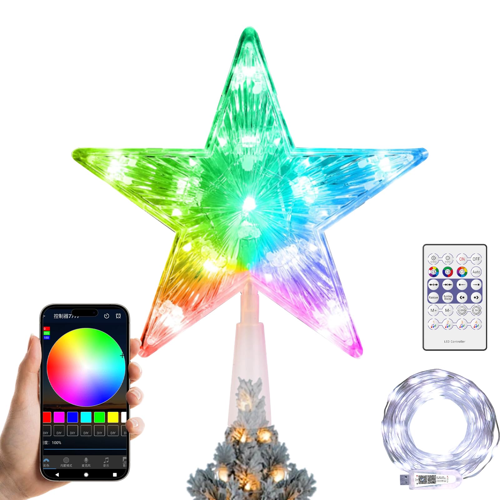 7In Smart Christmas Tree Topper Star, LED Lighted Star Tree Top, Star ...