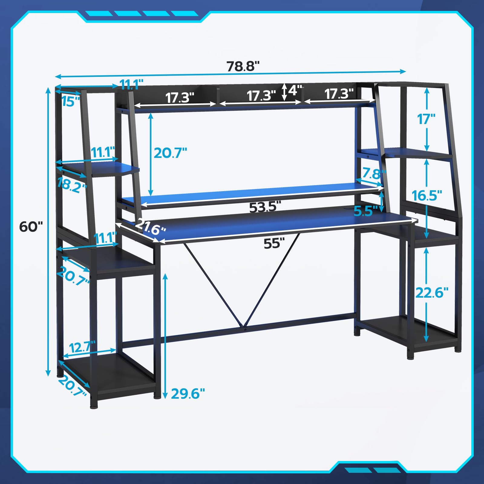 Mua SEDETA Gaming Desk 78.8'' with LED Lights, Hutch and Storage ...