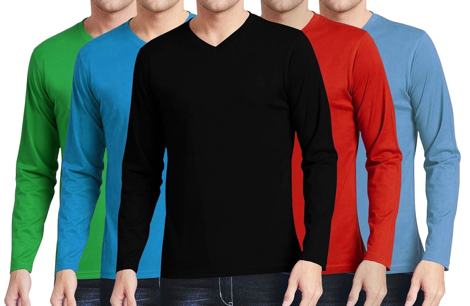 Buy OPLU Premium Mens Plain V Neck Full Sleeves Cotton Combo Pack of 5 ...