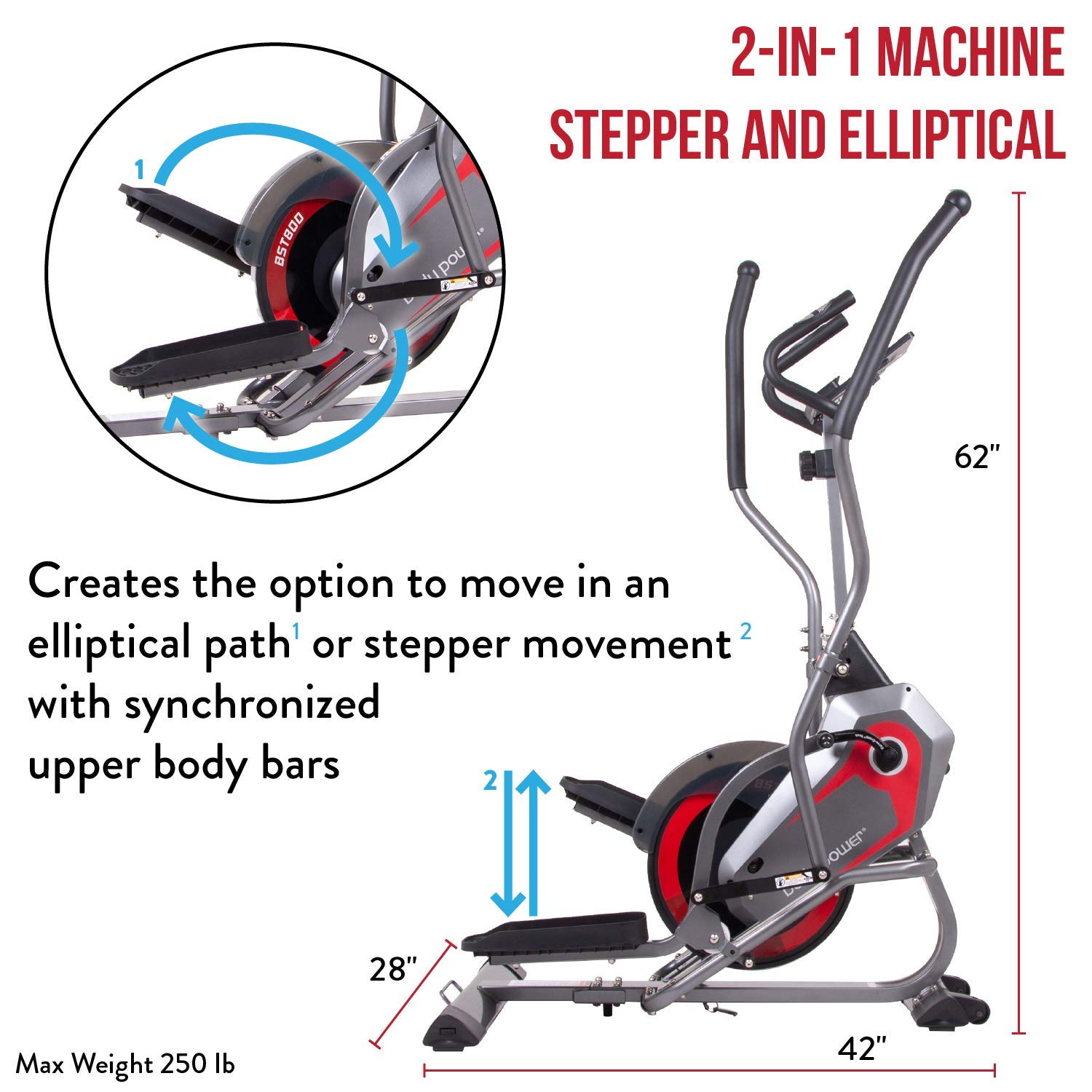 Mua Body Power 2 in 1 Elliptical Stepper Machine for Home Fitness ...