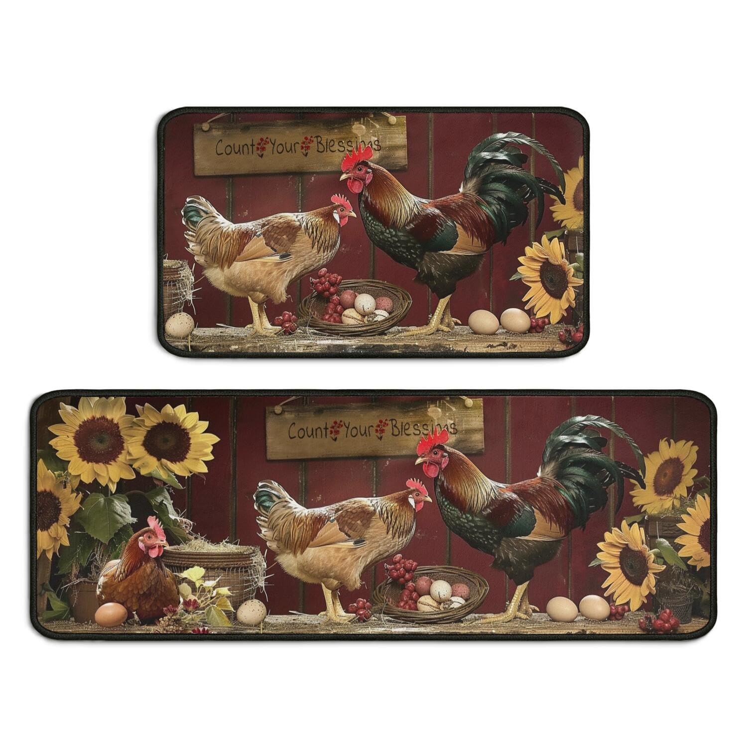 Kuyig Home Rooster Kitchen Mats for Floor Sunflower Kitchen Rugs Sets ...