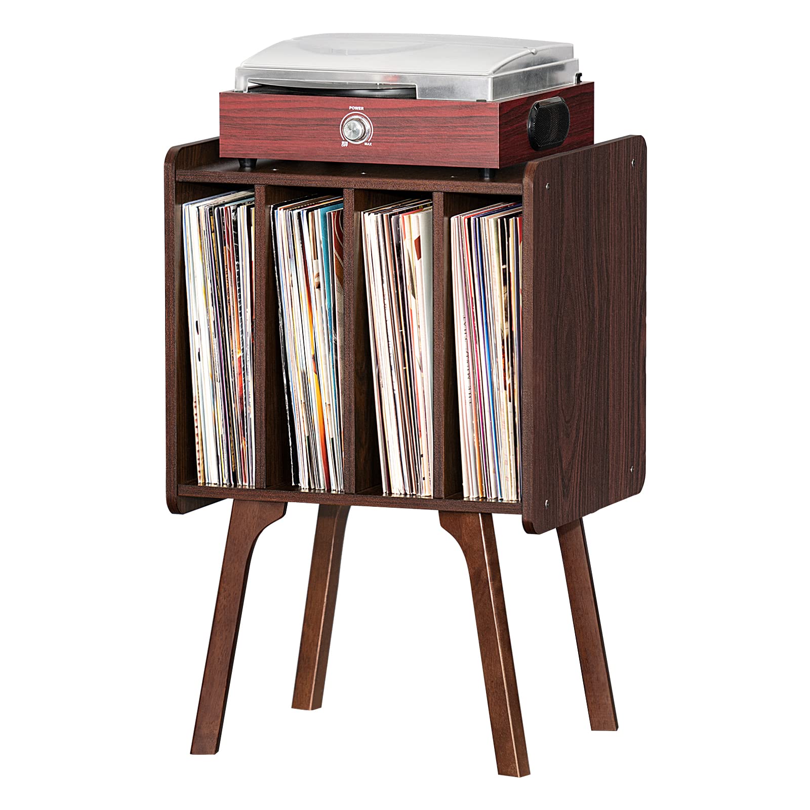 LELELINKY Record Player Stand, Walnut Vinyl Record Storage Table with 4 ...
