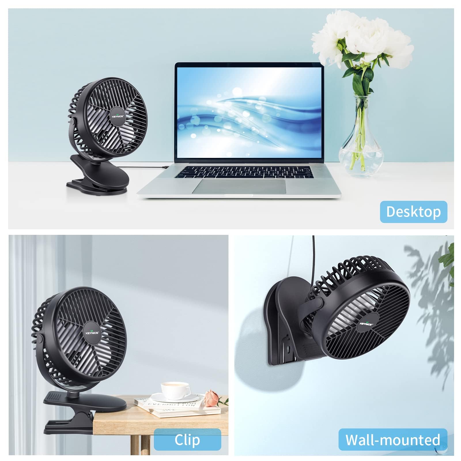 Mua USB Desk Fan, 4 Inch Small Clip Fan, 3 Speeds Personal Table Fans ...