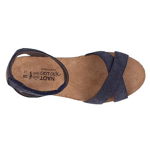 NAOT Footwear Women's Wand Navy Velvet Nubuck/Glass Brown Sandal 8