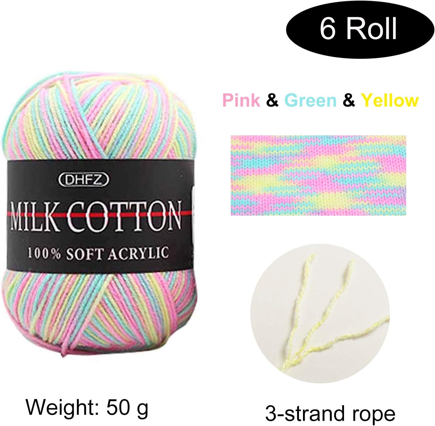 6 Roll x 50g Knitting Yarn, 100% Acrylic Wool Crochet Yarn Crochet ...