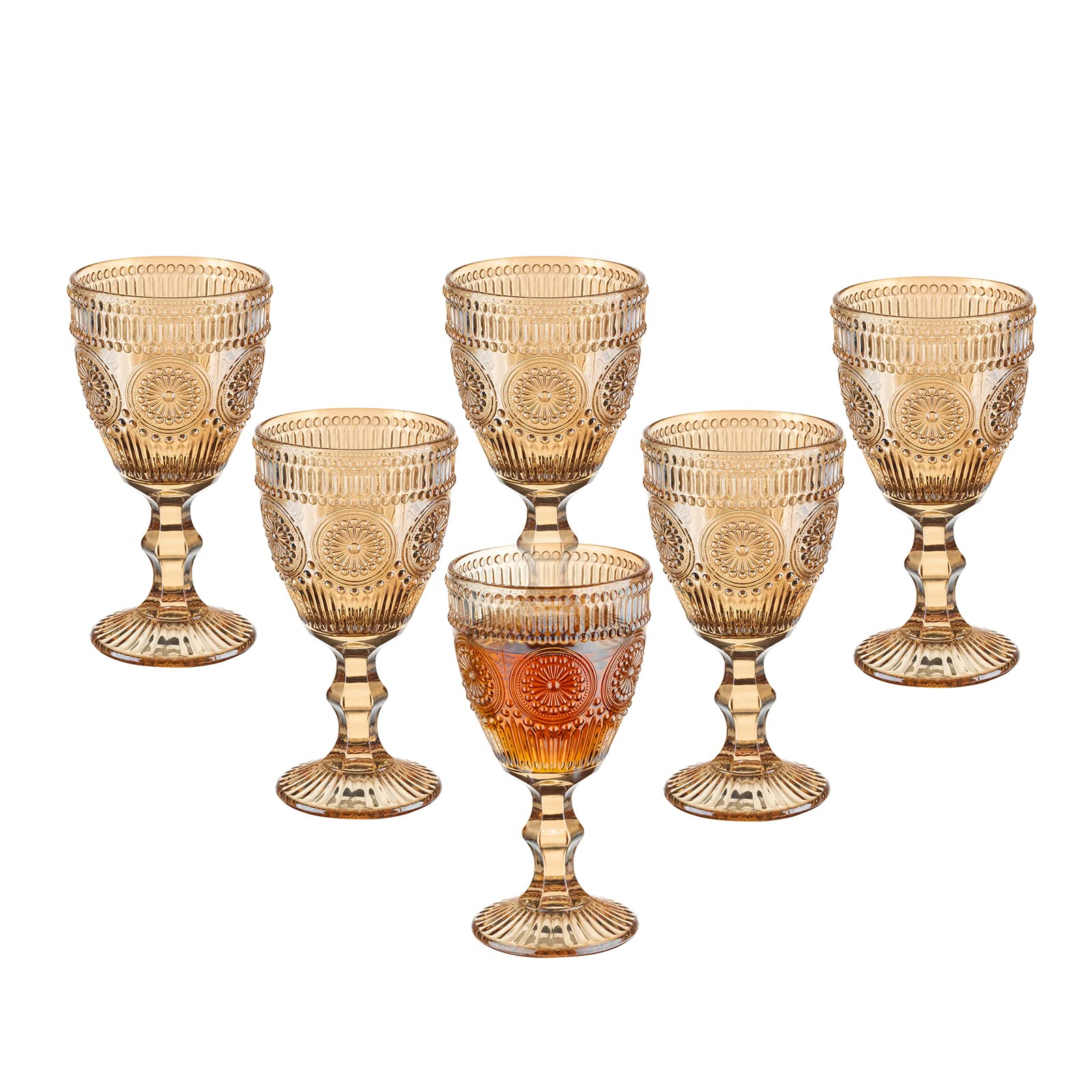 Vintage Wine Glasses Set of 6, 10 Ounces Colored Glass Water Goblets ...