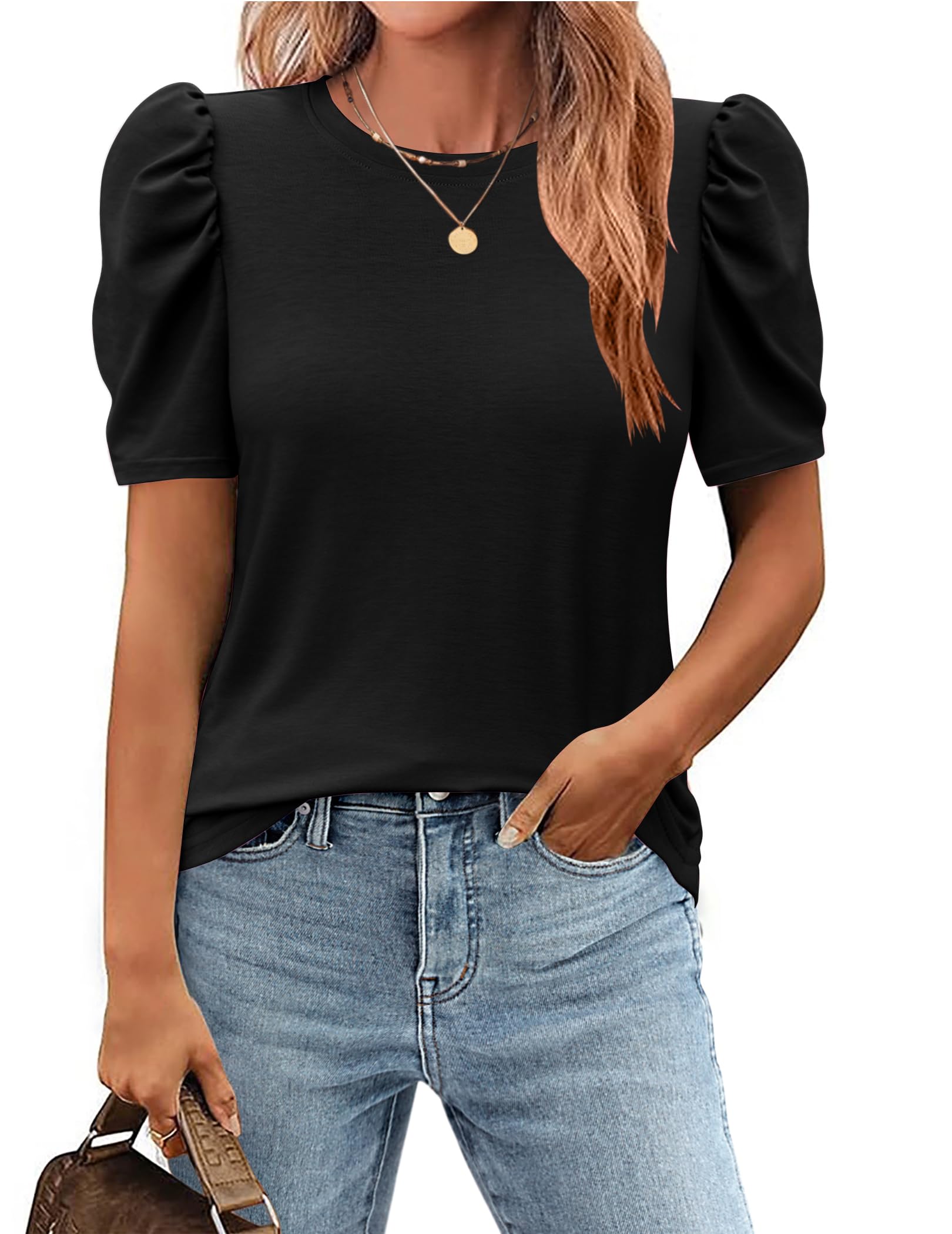 Zeagoo Black Short Sleeve Tops for Women Business Casual Summer Tunic ...