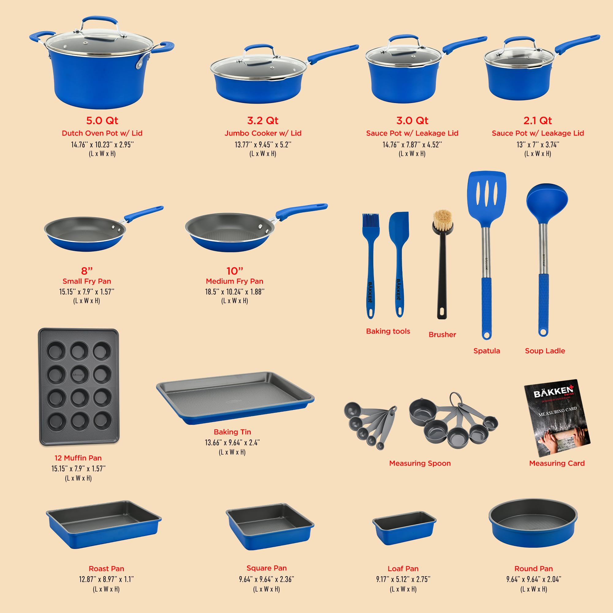 Mua Cookware Set – 23 Piece –Blue Multi-Sized Cooking Pots with Lids ...