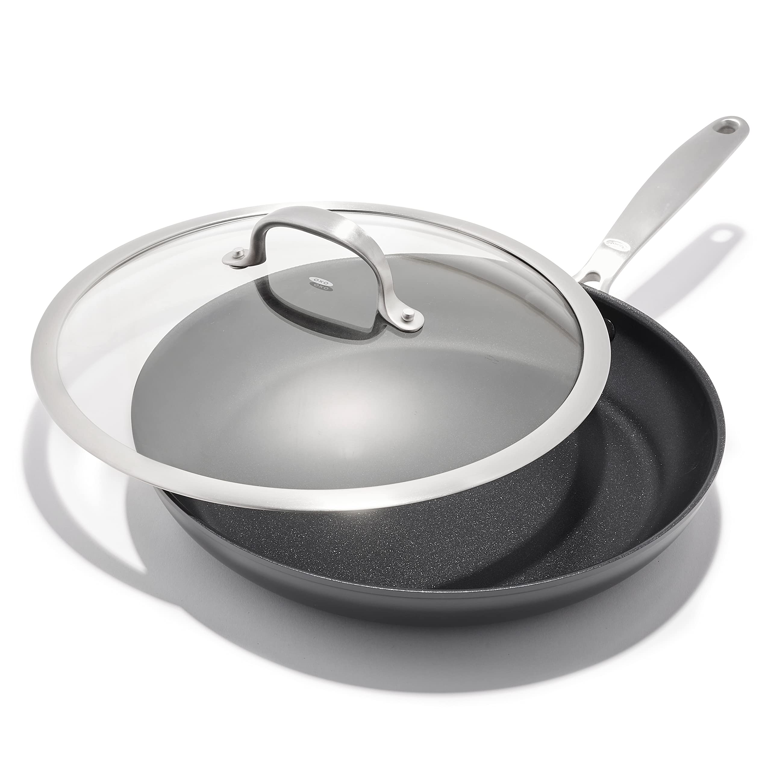 OXO Enhanced 12" Frying Pan Skillet with Glass Lid, PFAS-Free Ceramic ...