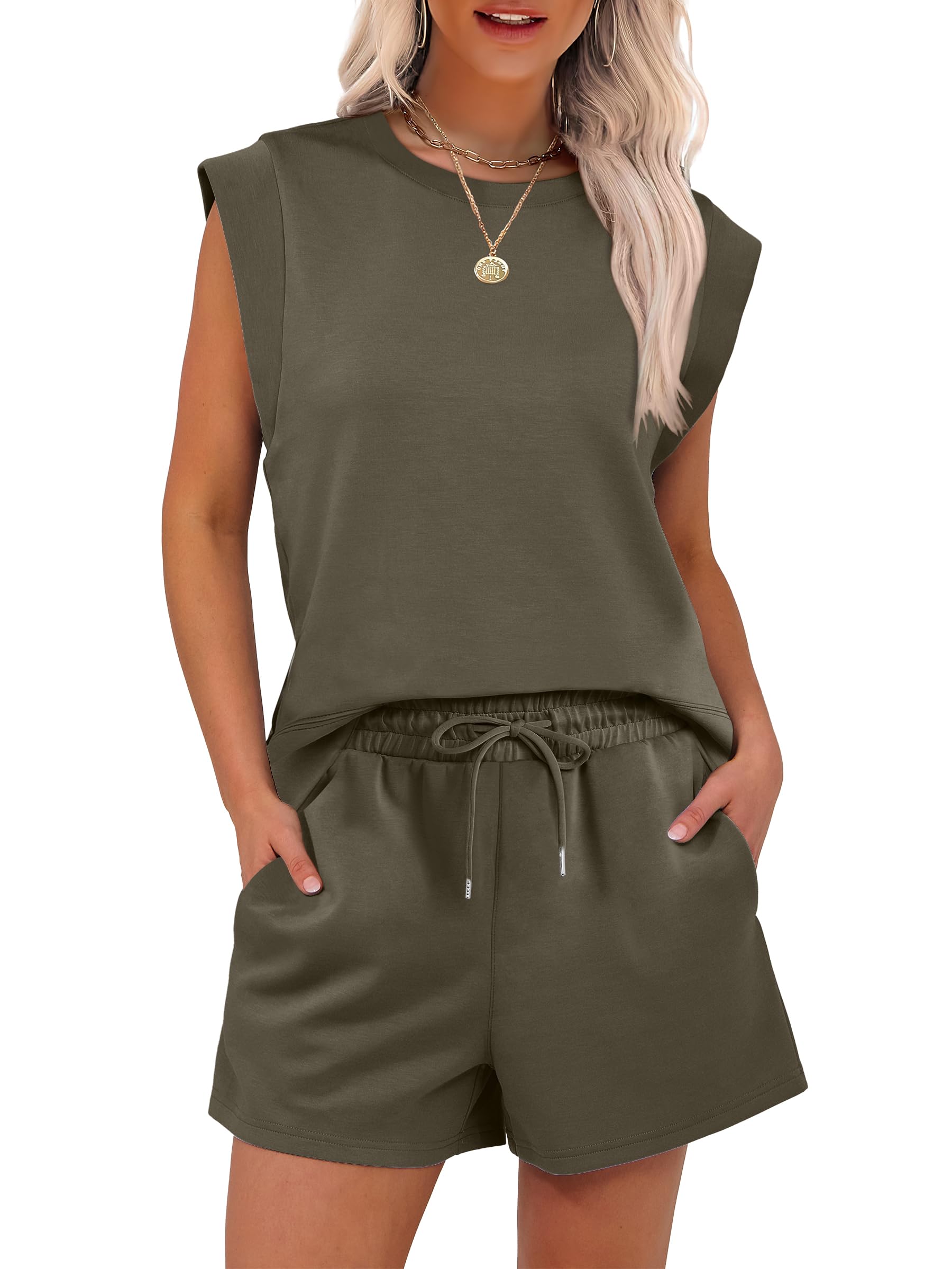 ANRABESS Two Piece Sets for Women 2025 Summer Short Lounge Set Casual Beach Vacation Outfits ...