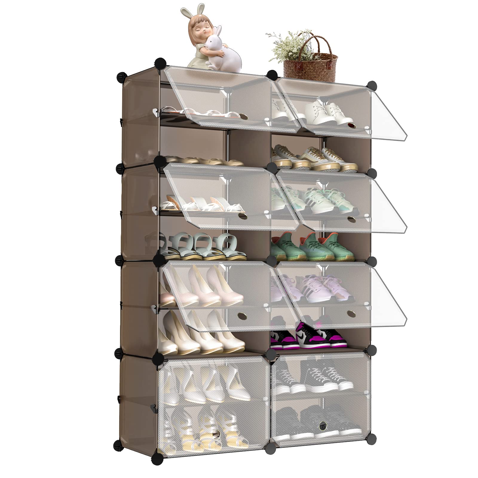 UNZIPE Shoe Rack with Doors for Entryway, 32 Pair Shoe Cabient, 8 Cube ...