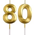 Amazon.com: AOOLADA 80th Birthday Candles, Gold 80 Year Old Number ...
