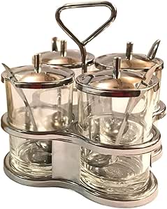 Condiment Holder, Condiment Tray, 4 Condiment Jar and 4 Small Spoons ...