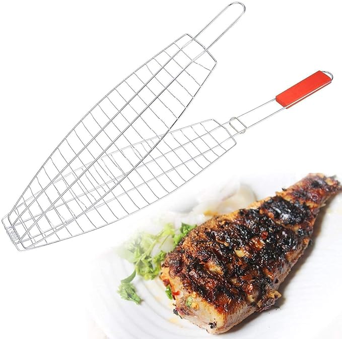 Buy TRAY BBQ Fish Grill Stainless Steel Barbeque Net Basket BBQ Clip ...