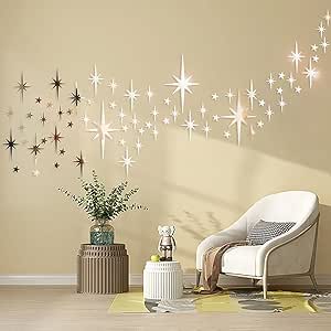Amazon.com: Mirror Wall Stickers Gold Acrylic Star Mirror 3D Wall Decal ...