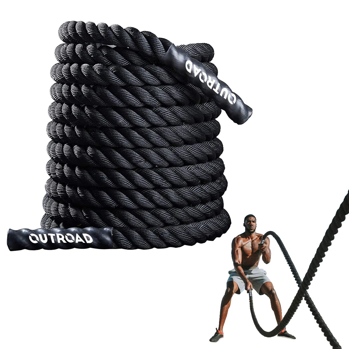 Outroad Battle Rope, 1.5" Diameter 30ft Poly Dacron Workout Exercise ...