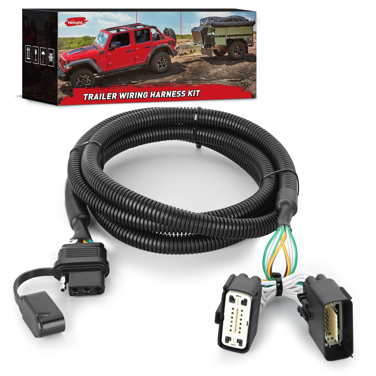 Nilight 4 Pin Trailer Wiring Harness Kit 56172 Vehicle Side Custom for ...