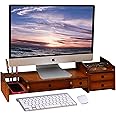 Amazon.com: WAYTRIM Bamboo Monitor Stand Riser with Drawer Computer ...