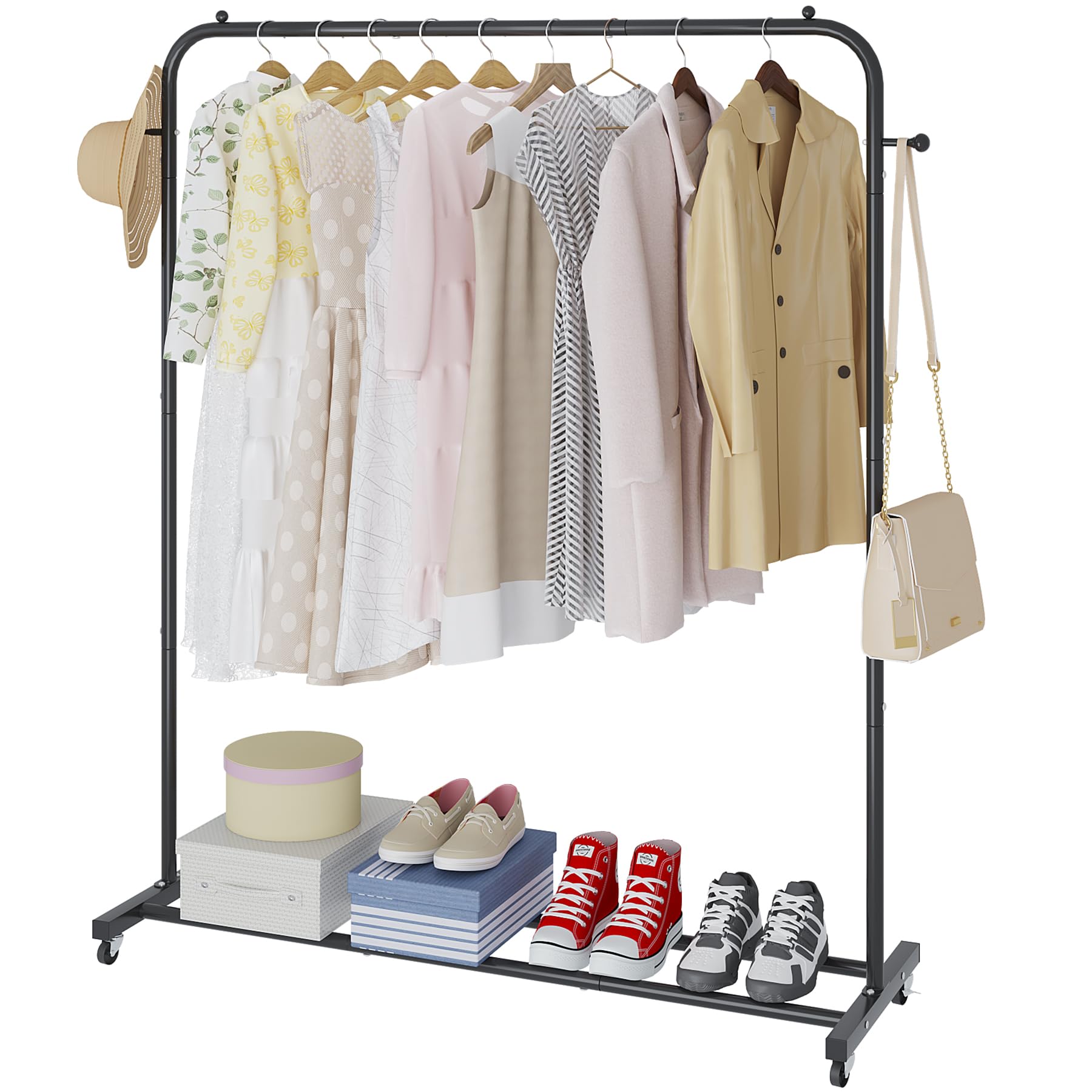 Boeeoan Garment Rack, Freestanding Simple Single Pole Clothes Rack With ...