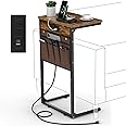 Amazon.com: Vagusicc C Shaped End Table with Charging Station, 28" Tall Side Table for Couch ...