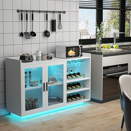 Led Bar Display Cabinet Modern Coffee Cabinet With Led Lights, White