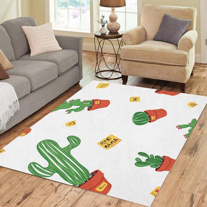 Amazon.com: Houlor Cacti Area Rug Semless Plants Cute Sunflowers Yellow ...