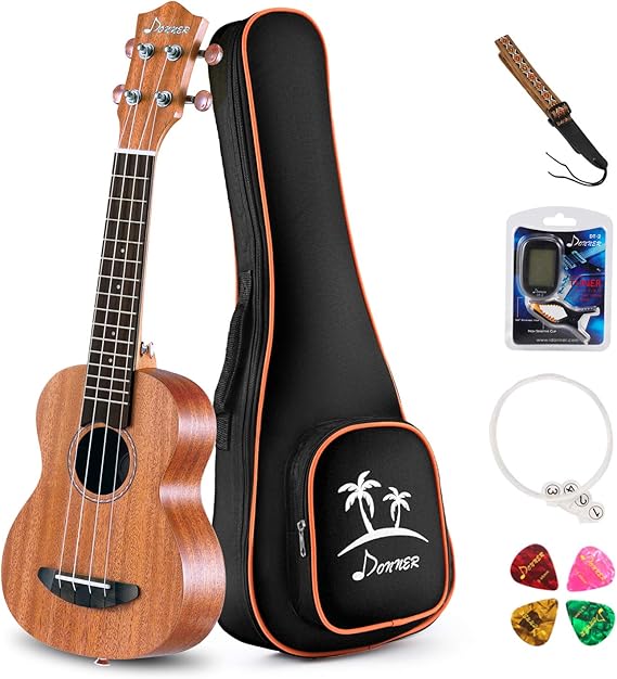 Donner Soprano Ukulele Mahogany 21 inch with Ukulele Set Bag Strap ...