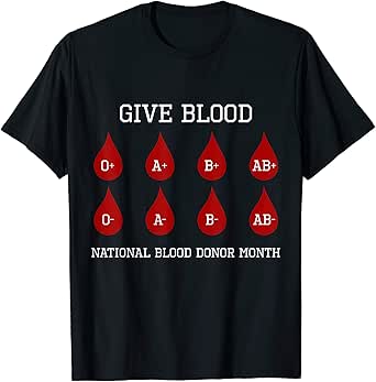 Amazon.com: National Blood Donor Awareness Month Give Blood Donation T ...
